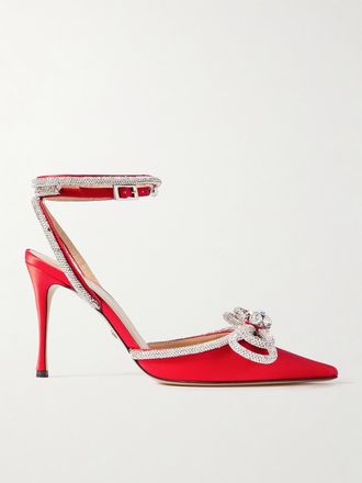 Mach & Mach Double Bow Pumps Aus Seidensatin Mit Kristallen - Rot