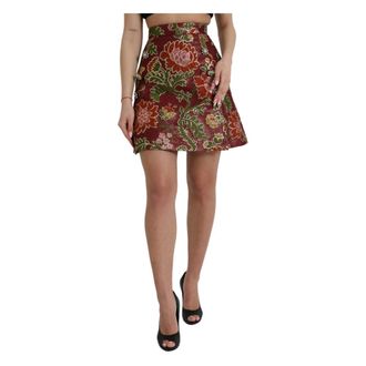 Dolce & Gabbana Maroon Blumiges Jacquard Mini Rock - - Skirts - Damen - Mehrfarbig - S