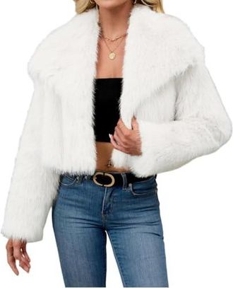 Generic Manteau court en fausse fourrure pour femme - Veste courte à manches longues - Style décontracté, B-blanc., XXL
