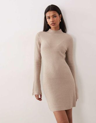 Abercrombie & Fitch Robe pull mi-longue &agrave; col montant - Cr&egrave;me-Blanc