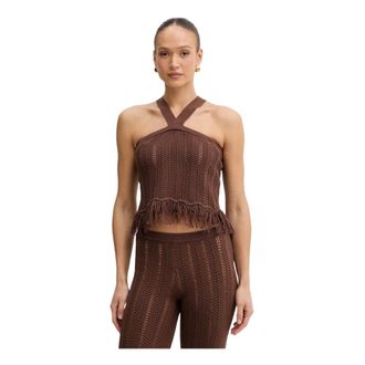 Twinset Femme, Tops, Brun, Taille: 40 FR Top en maille avec franges