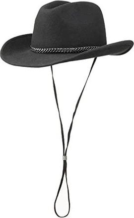 LIPODO Chapeau Cowboy avec Jugulaire Femme/Homme - Made in Italy de en Feutre Laine Hiver Automne-Hiver - S (54-55 cm) Noir