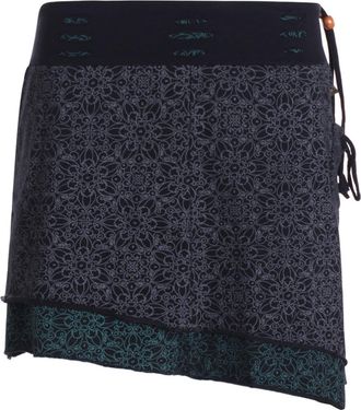 vishes Alternative Bekleidung - Damen Mini-Rock Baumwolle Blumen-Muster extra breiter Bund mit Kordel-Zug und Taschen schwarz-grau 48