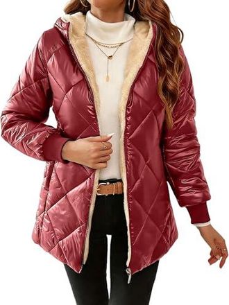 Generic Manteau matelass&eacute; dhiver pour femme, manteau dhiver chaud et matelass&eacute; confortable et &eacute;l&eacute;gant, rouge vin, XXL