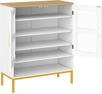 Giantex Schuhschrank mit 5 Ebenen, Schuhregal mit verstellbaren Ablagen, freistehende Schuhablage mit L&uuml;ftung, Schuhkommode f&uuml;r Eingangsbereich & Flur (Wei&szlig;, 