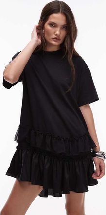 AllSaints Fayre - Kurz&auml;rmliges Minikleid in Schwarz mit R&uuml;schen
