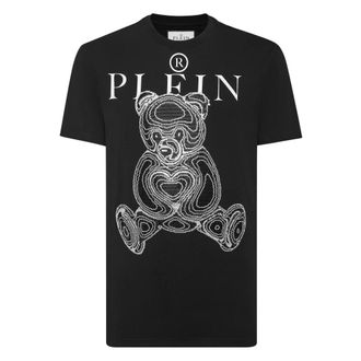 Philipp Plein Homme, Tops, Noir, Taille: 3XL T-shirt Col Rond MC avec Cristaux Ours en Peluche