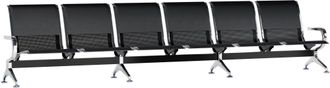 Clp 6er Wartebank Airport mit Kunstlederbezug, Sitzbank f&uuml;r 6 Personen mit Metallgestell in Chrom-Optik, mit R&uuml;ckenlehne, Farbe:schwarz/schwarz