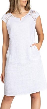 CASPAR Fashion Sommerkleid SKL042 Damen Sommer Leinenkleid mit dezentem Spitzeneinsatz Luftig leicht, figurumspielende Form, mit seitlichem Jersey-Einsatz