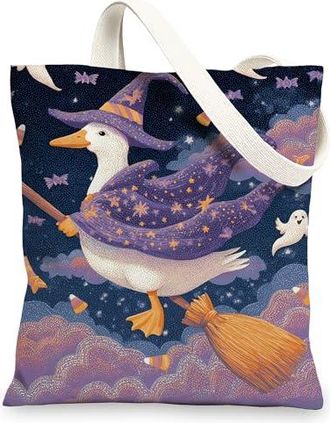 Generic Sacs fourre-tout fantaisistes en toile, motif canard fantaisie, sacs dépicerie réutilisables, légers et lavables en toile pour les voyages, violet, 13