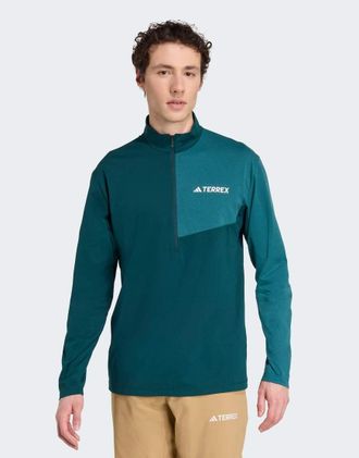adidas Terrex Multi Climacool - Lang&auml;rmliges Shirt in Aurora Ivy/Mystery Green mit kurzem Rei&szlig;verschluss-Gr&uuml;n