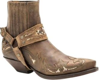 ORANDESIGNE Bottes pour Hommes Vintage Western Cowboy Style Bottes D&eacute;contract&eacute; &Eacute;quitation Moto en Plein Air Mode sans Lacet Chaussures &Eacute;questres G Caf&eacute; 42