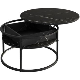 Vicco Couchtisch Marlo, Schwarz/Marmor-Wei&szlig;, 77 x 77 cm, Vicco