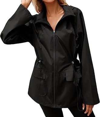 Generic Manteau de pluie &agrave; capuche avec fermeture &eacute;clair pour femme pour lautomne et lhiver - Veste coupe-vent d&eacute;contract&eacute;e pour les trajets quotidiens et la 