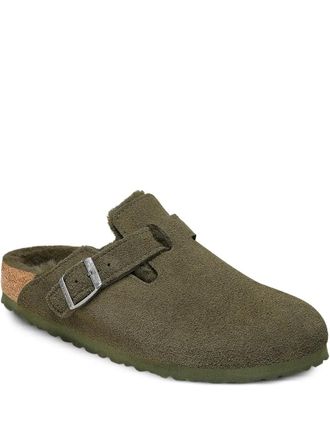 Birkenstock chaussons Boston en peau lain&eacute;e &agrave; boucle - Vert