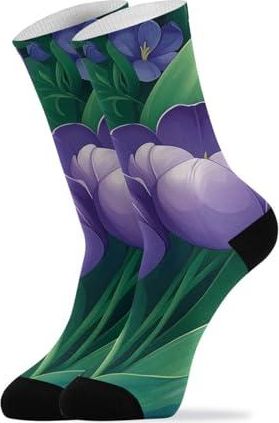 Generic Violettes À Fleurs Vertes Chaussettes Légères Chaussette Unisex Chaussettes Femme Pour Homme Affaires Cyclisme 40Cm