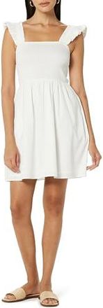 The Drop Kari Ruffled-Shoulder Smocked Mini Dress Robes, Blanc, XXL
