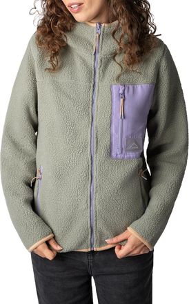 Sublevel Damen Teddy Fleecejacke - Kuschelige Jacke mit Kapuze und Kontrastfarbenen Brusttaschen, Perfekt f&uuml;r den Alltag Green XXL