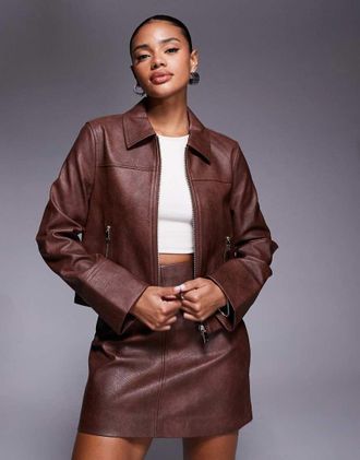 Forever New Jacke aus Kunstleder in Walnussbraun-Brown