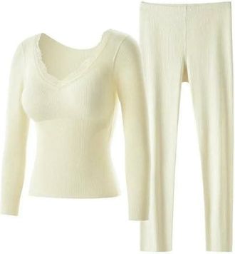 Generic CHJAN Ensemble thermique &eacute;pais original pour femme avec coussinet de poitrine Automne Hiver Couche de base Chemise V&ecirc;tements dext&eacute;rieur Pyjama, Servic