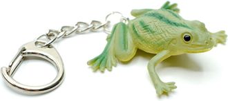 Miniblings Frosch Schl&uuml;sselanh&auml;nger 47mm Pfeilgiftfrosch Dendrobaten gr&uuml;ne Streifen - Handmade Modeschmuck I Anh&auml;nger Schl&uuml;sselring Schl&uuml;sselband Keyring