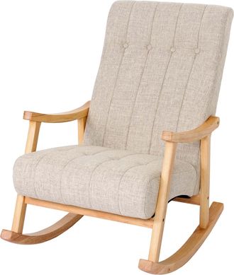 Mendler Schaukelstuhl HWC-K10, Schaukelsessel Schwingstuhl Relaxsessel FSC - Stoff/Textil Creme, Gestell braun