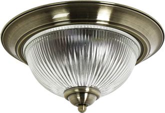 Licht-Erlebnisse Deckenlampe Metall Glas in Messing Antik IP44 Bad K&uuml;che &Oslash;31 cm E14 2-flammig runde Jugendstil Deckenleuchte Esszimmer BARMSTEDT