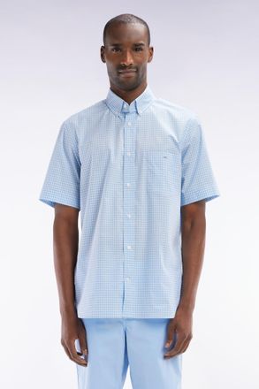 Eden Park Chemise &Agrave; Manches Courtes Vichy En Coton Ciel Coupe Droite