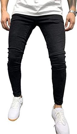TOMWELL Jeans Déchiré Homme Mode Casual Pantalon en Denim Serré Trou Biker Pants Skinny Slim Fit Stretch Élastique Pants Vintage A Noir XS