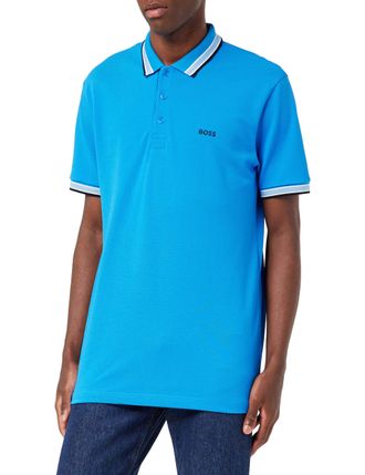 BOSS Herren Paddy Poloshirt aus Bio-Baumwolle mit geschwungenem Logo Dunkelblau XL