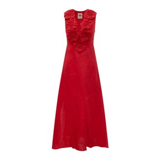 Farm Rio Farm Rio, Femme, Robes, Rouge, Taille: 40 FR Euroflax Premium Linen Midi Dress