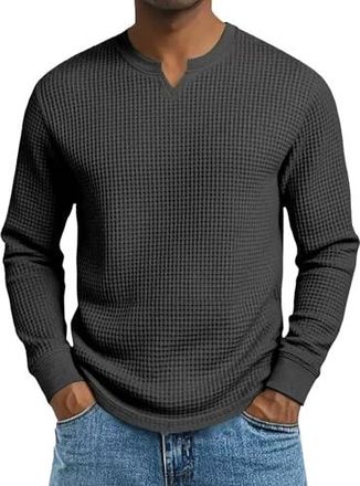 Generic Chemises pour homme &agrave; manches longues avec poche ext&eacute;rieure, pull &agrave; col en V, sous-v&ecirc;tements confortables, coupe r&eacute;guli&egrave;re, t-shirts athl&eacute;tiques, coul