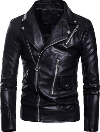 Generic Blouson bomber pour homme en cuir synth&eacute;tique avec fermeture &eacute;clair, Noir, L