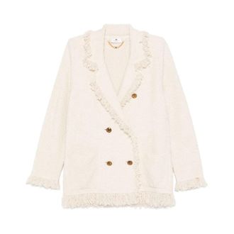 Elisabetta Franchi Boucl&eacute; Strickjacke mit Fransen - - Jackets - Damen - Gelb - M
