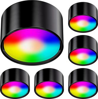 LEDs Com 6 Stück GX53 Porzellan Aufbauleuchte KLU rund schwarz 91mm Ø + RGB Leuchtmittel warmweiß - kaltweiß (2900-6200), Smart Home