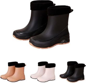 Generic Wellington Bottes de pluie mi-mollet pour femme - Bottes dhiver chaudes avec doublure en peluche amovibles et lavables - Imperm&eacute;ables et antid&eacute;rapante