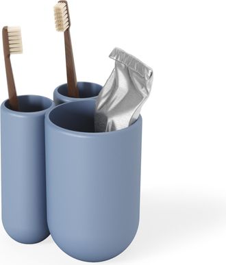 Umbra Touch Zahnputzbecher, Zahnbürstenhalter und Becher für Make-Up Accessoires mit DREI Fächern, Schieferblau