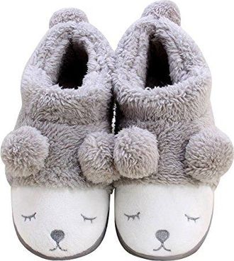 Minetom Femme Homme Hiver Pantoufles Coton Peluche Chausson DIntérieur Doux en Peluche Fond Épais Antidérapant Slippers Chaussures Gris EU 37-38