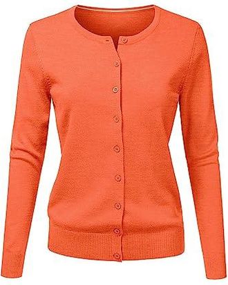 Generic Cardigan &agrave; manches longues pour femme - Style d&eacute;contract&eacute; - Col rond - Confortable - Chaud - En tricot - Pour loisirs - Couleur unie, Orange, 3XL