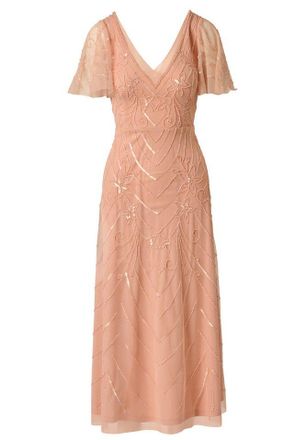 Adrianna Papell Abendkleid Bead Mesh Flutter Dress Fein detailliertes und m&uuml;helos romantisches Perlenkleid