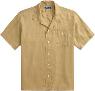 Polo Ralph Lauren Homme, Chemises, Beige, Taille: XL Classic Fit Linen Camp Shirt