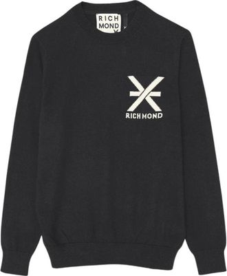 John Richmond Homme, Pulls, Noir, Taille: M Pull noir en laine avec logo contrasté