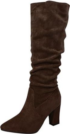 Generic Bottes Femme &agrave; Talon Haut Bout Pointu Bottes Hautes en Daim Su&eacute;d&eacute; Style Britannique &Eacute;l&eacute;gantes L&eacute;g&egrave;res Confortables Casual Chic Femme Chaussures Montan