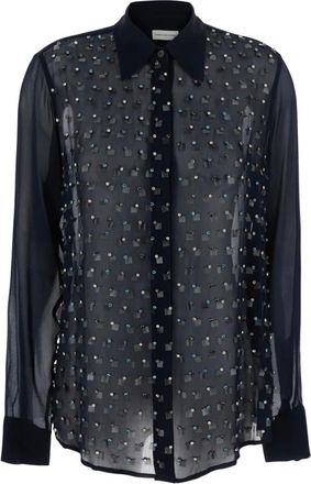 Dries Van Noten Femme, Blouses et Chemises, Bleu, Taille: 42 FR Chemise &agrave; Col Pointu et Application de Cristaux Int&eacute;grale