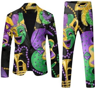 Generic Gentle Giant 3 pièces Suite pour homme Carnaval Imprimé Veste et pantalon décontractés Vêtements de fête de vacances Costume coloré pour homme, beige,