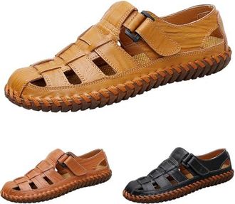 Generic Sandales de sport en cuir pour homme - Bout fermé - Chaussures plates décontractées - Sandales dété - Sandales de marche en plein air - Respirantes - 