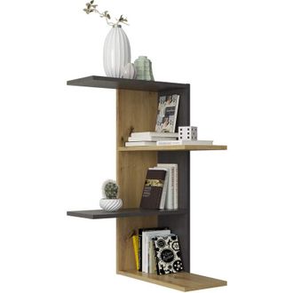 TERRE DE NUIT Terre De Nuit - Etagère murale dangle en bois imitation chêne artisan et matera - ET13038-1