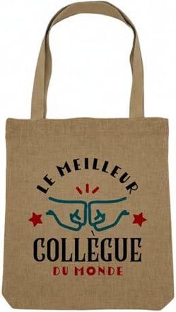 Fabulous Sac Shopping Tote Bag Aspect Lin - Le Meilleur Coll&egrave;gue du Monde Travail Entreprise - Sac de Courses Toile Epaisse 360g Beige Naturel Cabas Port&eacute; Epau