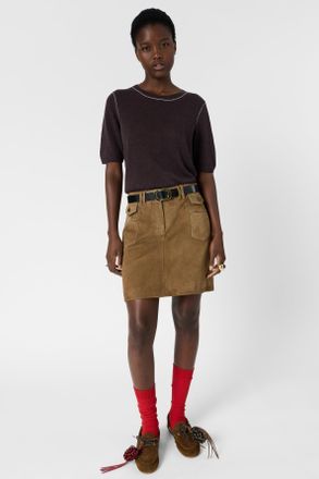 Gerard Darel Pull &agrave; col rond en lin m&eacute;lang&eacute; - LOUMIA - Marron