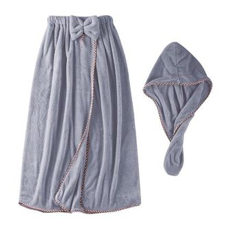 Generic Femme Paréo de Bain Microfibre Séchage Rapide 2 pour 1 Robe Sortie de Bain et Serviette de Cheveux Set Peignoir de Bain Doux Draps de Bain Sauna Douch